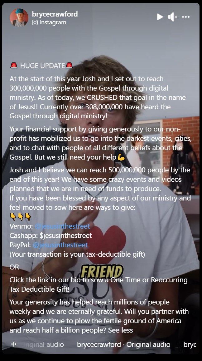 Blog: Bryce Crawford Needs the Real Jesus. Part 3: The Grift. – The Tanuki Corner